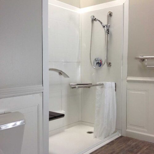 Caregiver Showering System Includes Telescopic/Pivoting Rod and Curtain ...