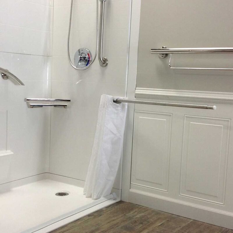 Caregiver Showering System Includes Telescopic/Pivoting Rod and Curtain ...